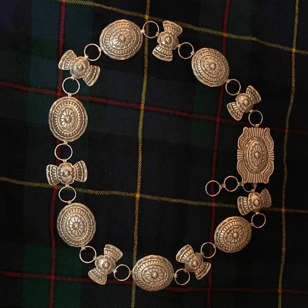 Heavy Navajo Sterling Silver Concha Belt, Signed - Gem